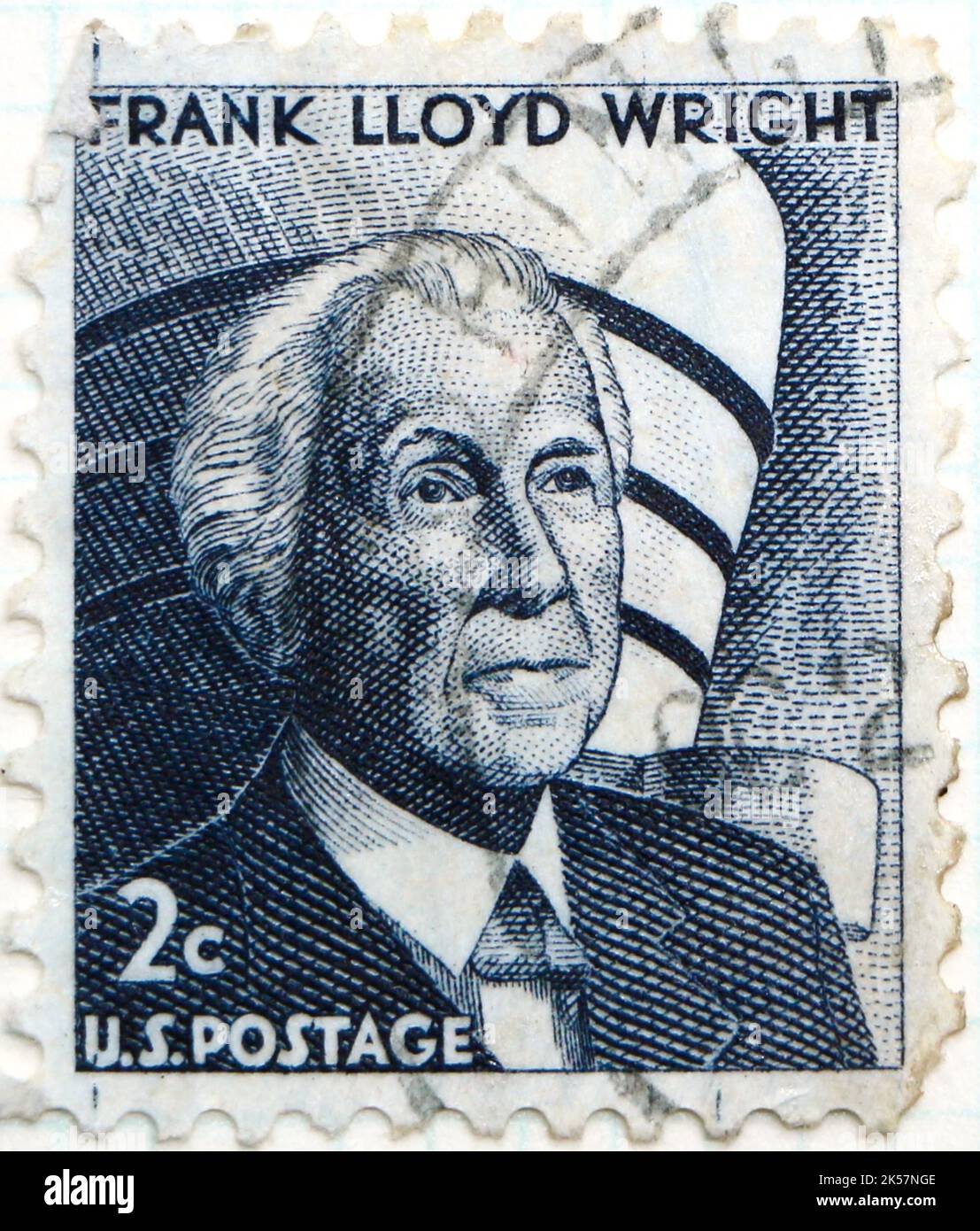 Photo of an American postage stamp with a portrait of architect Frank ...