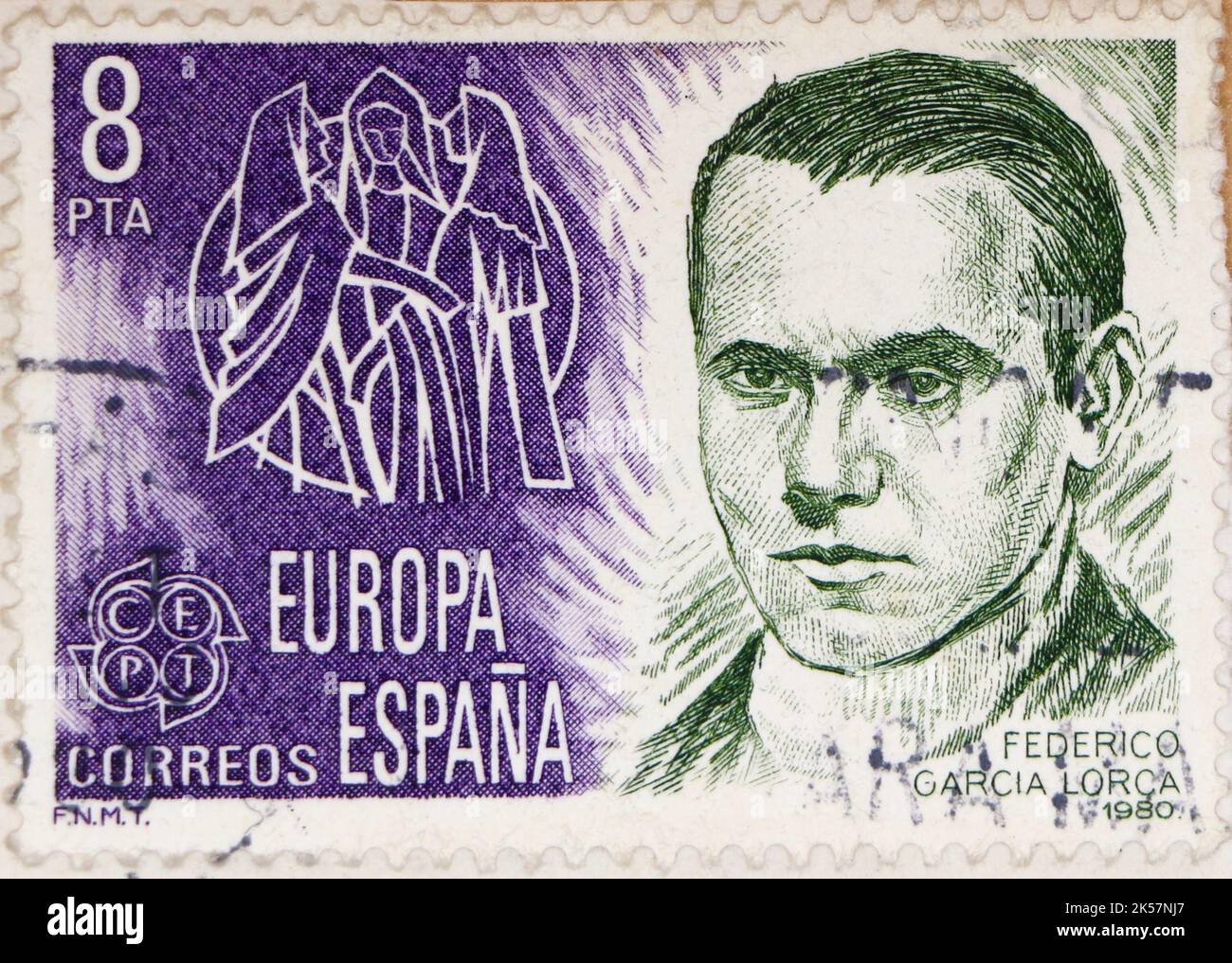 Photo of a Spanish postage stamp featuring an image of poet playwright ...