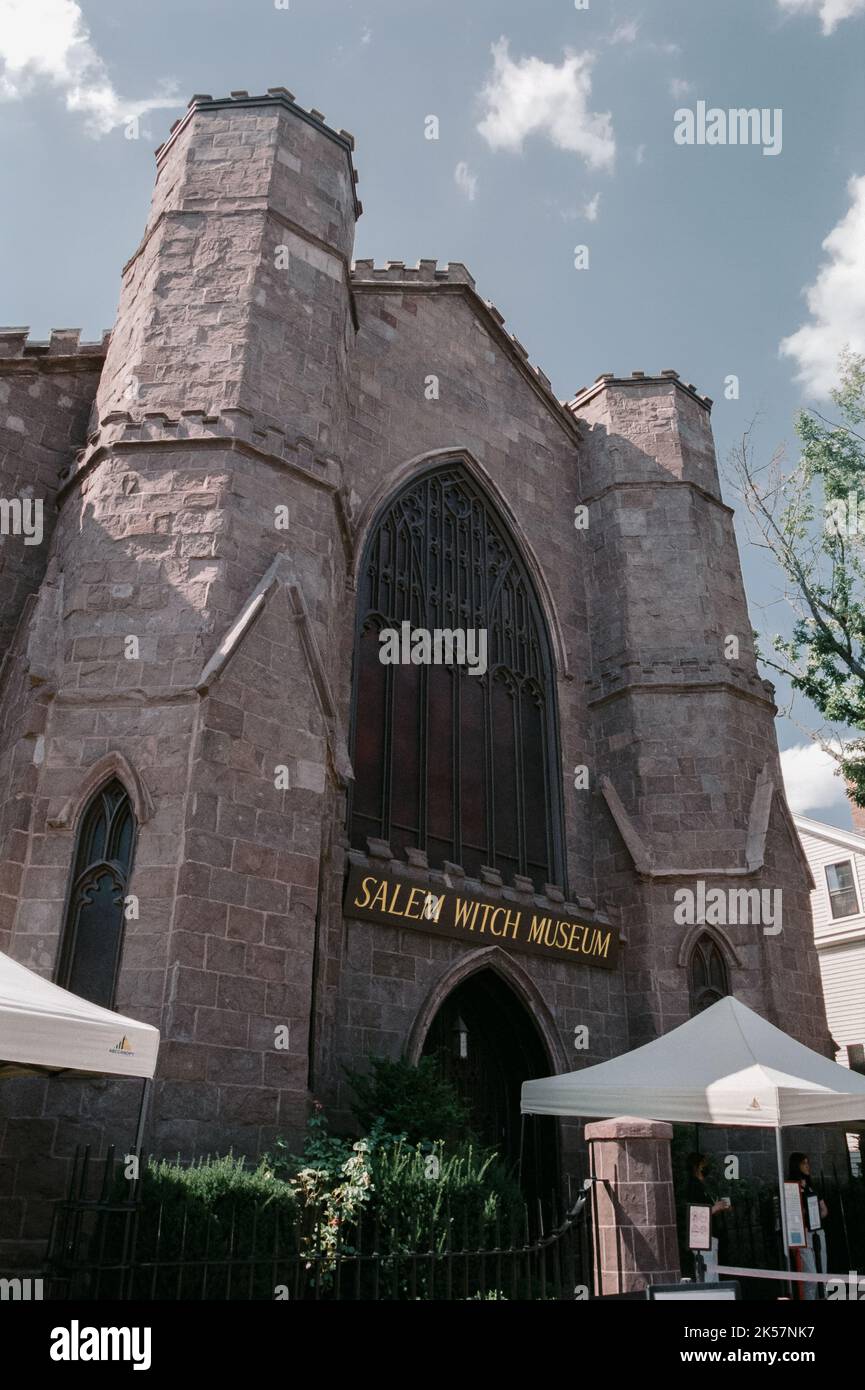 The famous Salem Witch Museum with a line of visitors out front on a ...