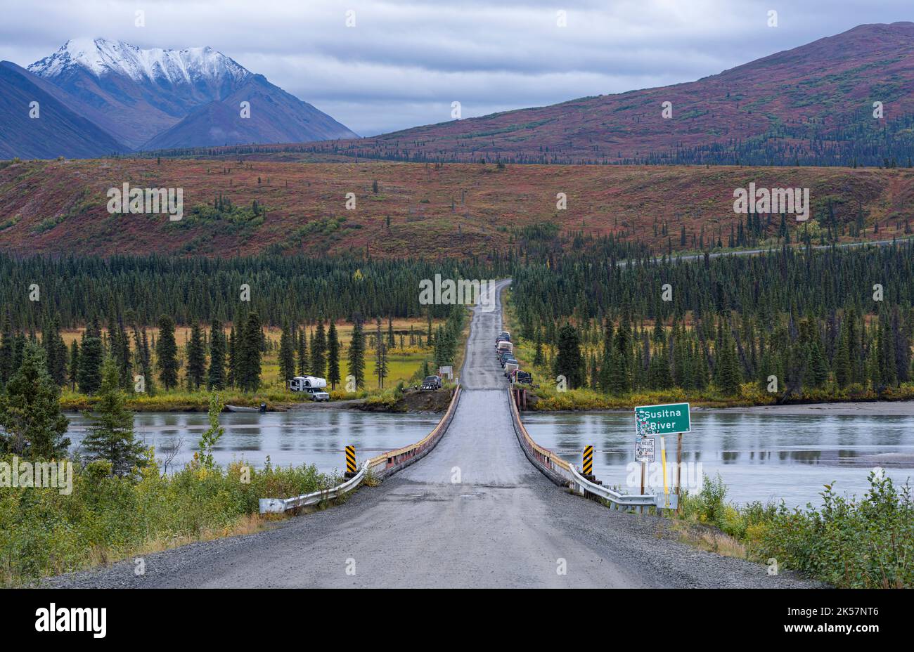 The Susitna River bridge on the Denali Highway in Alaska with fall ...