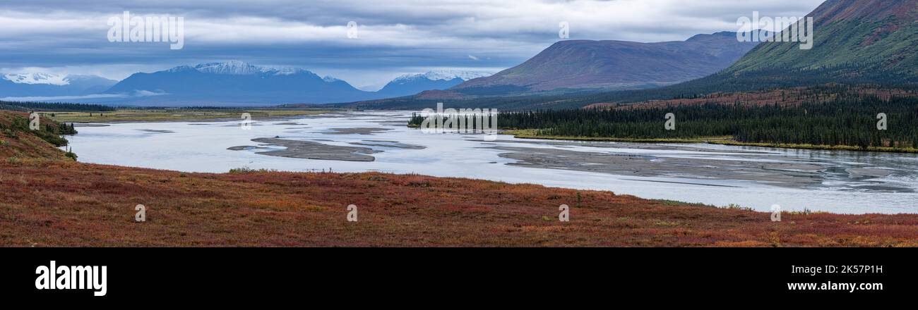The Susitna River seen from the Denali Highway in Alaska with fall ...