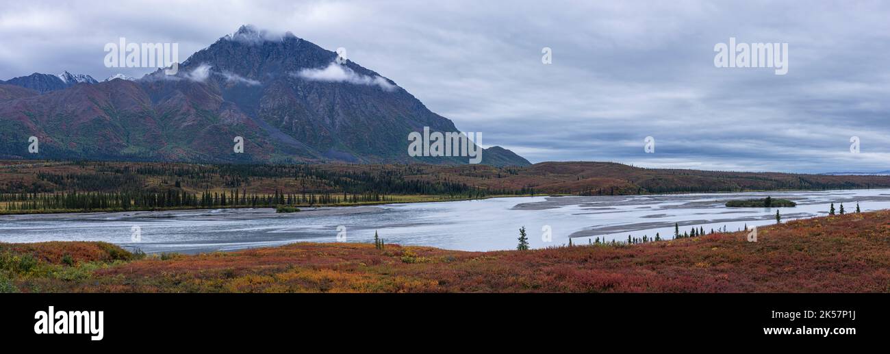 The Susitna River seen from the Denali Highway in Alaska with fall ...