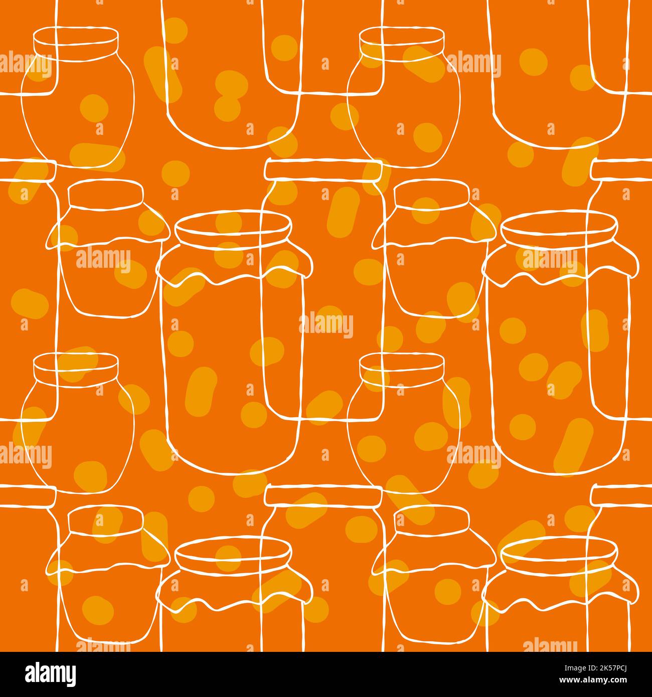Seamless pattern with white line jars of jam illustration on orange background Stock Vector ...