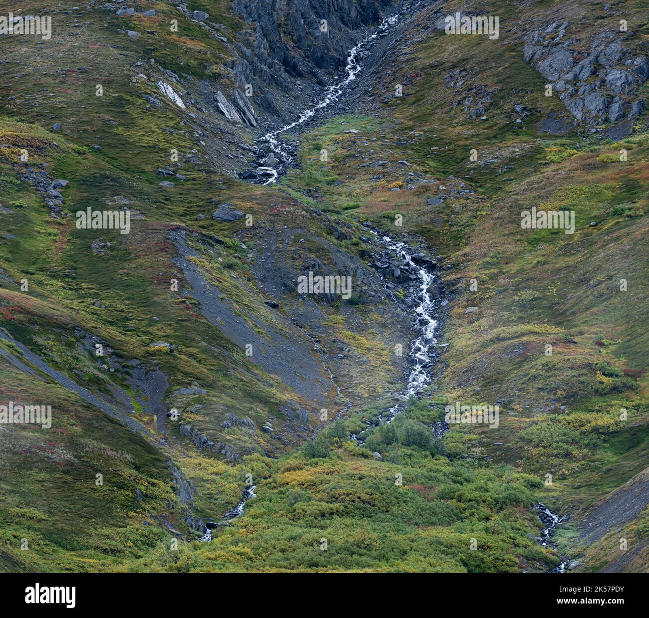 A waterfall on the Chugach Mountains near Thompson Pass on the ...