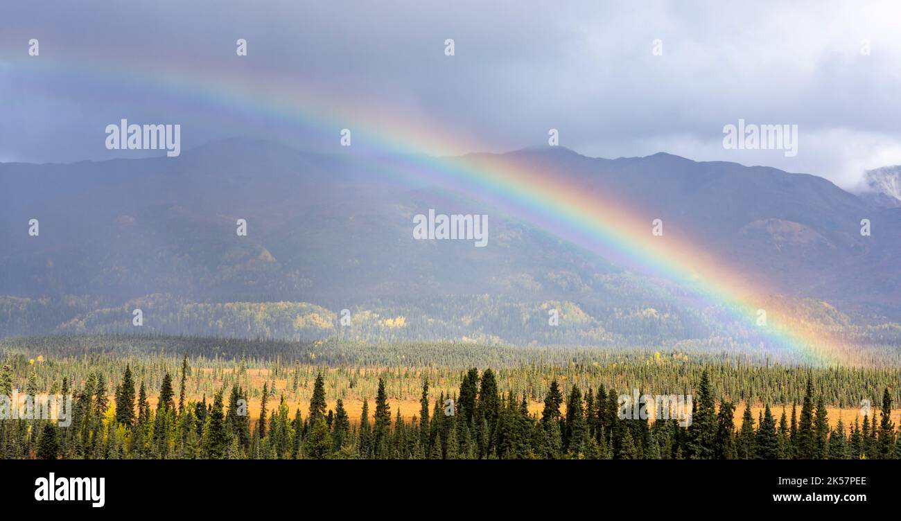 A rainbow near Nabesna Road in Wrangell St. Elias National Park and ...