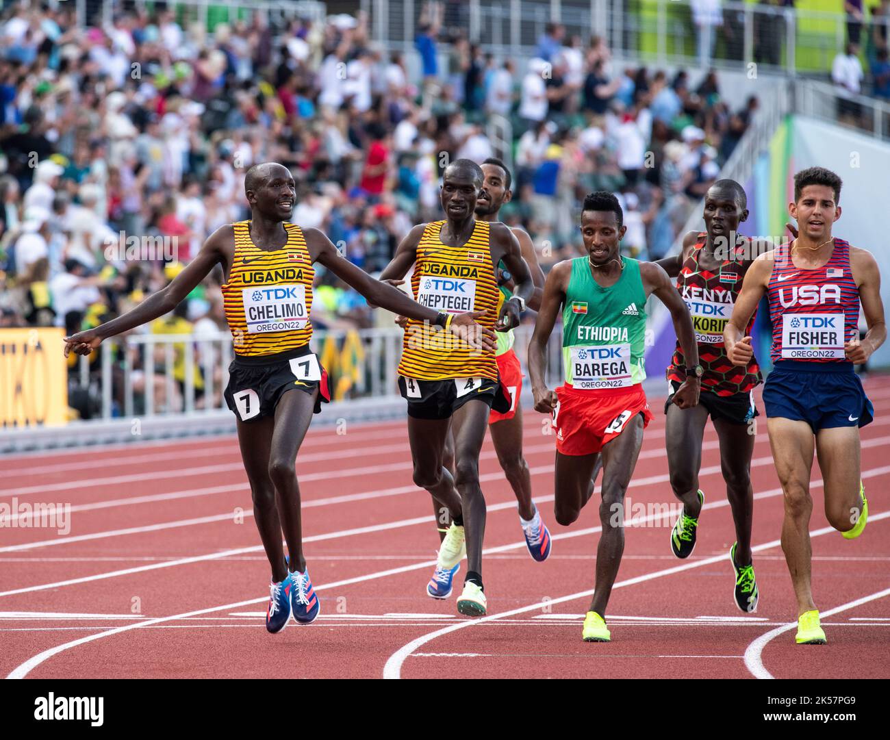Oscar Chelimo and Joshua Cheptegei of Uganda competing in the men’s ...