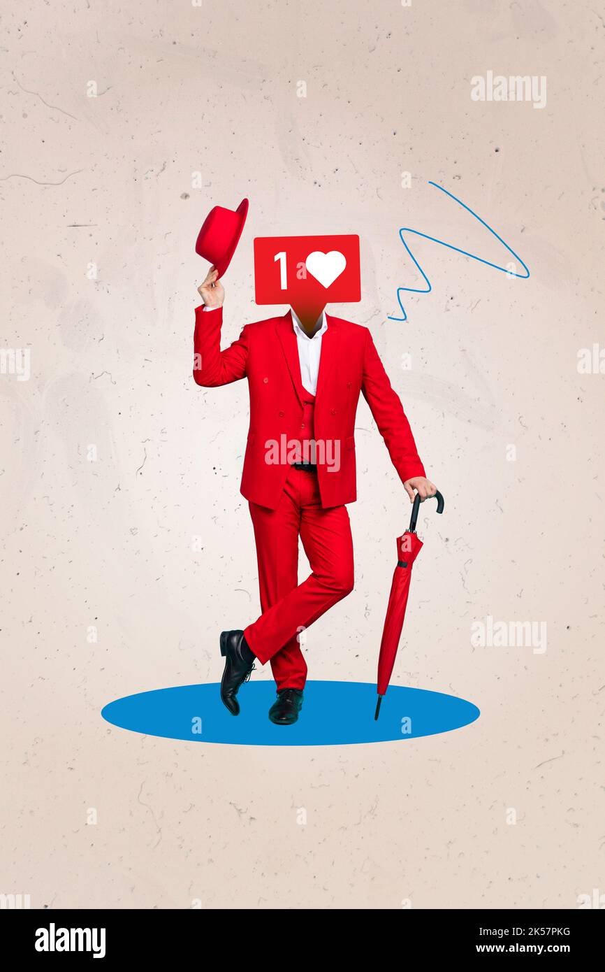 Vertical collage image of classy elegant guy arm hold headwear umbrella ...