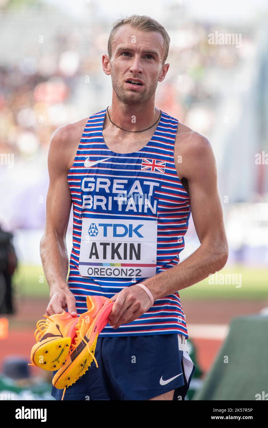 Sam Atkin of GB&NI competing in the men’s 5000m heats at the World ...