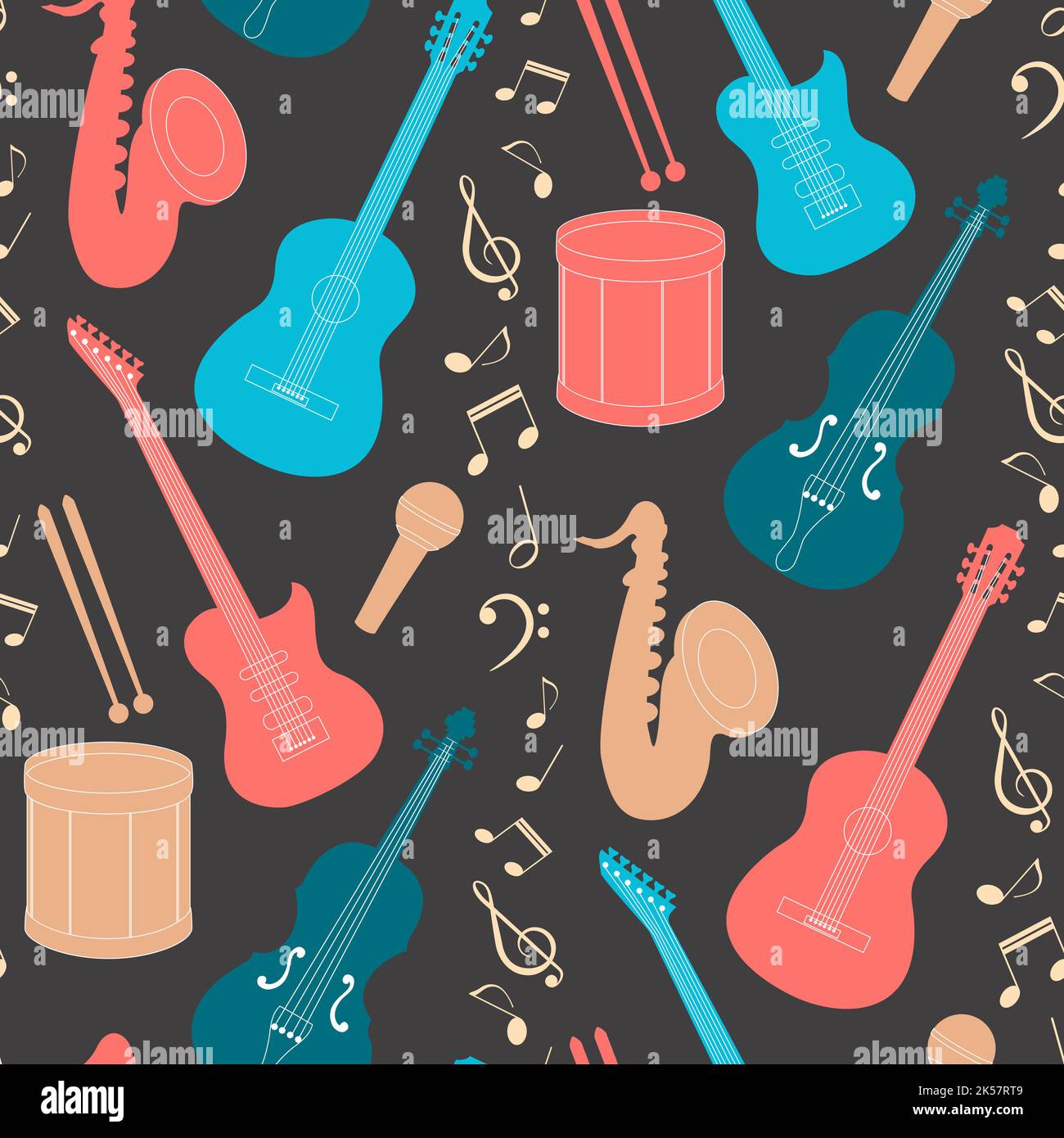 Seamless pattern with musical instruments and notes Stock Vector Image ...