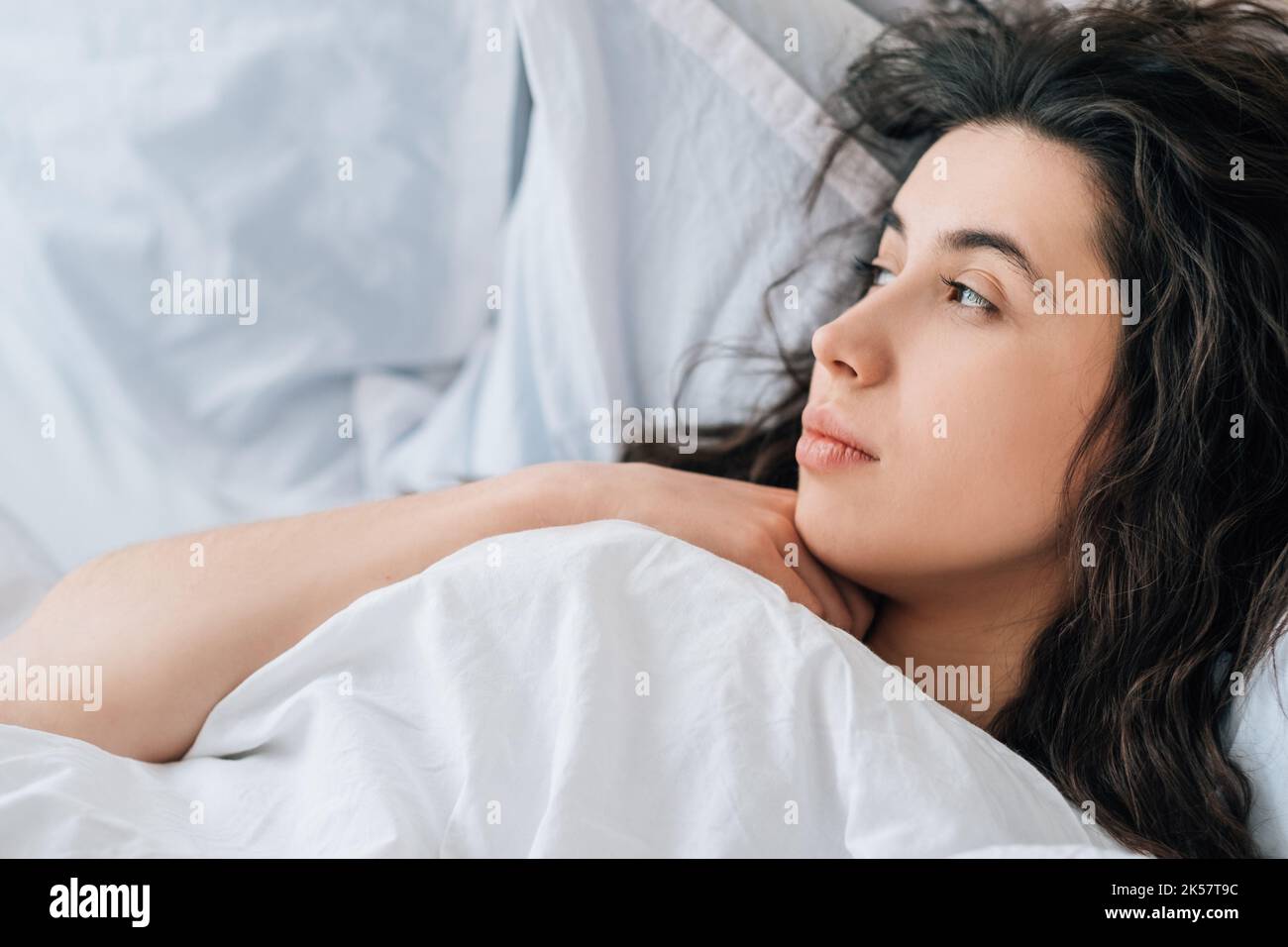 Morning melancholy. Weekend loneliness. Home depression. Pensive tired ...