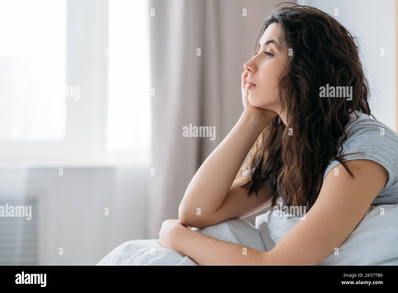 Morning depression. Home loneliness. Lazy weekend. Sad bored ...