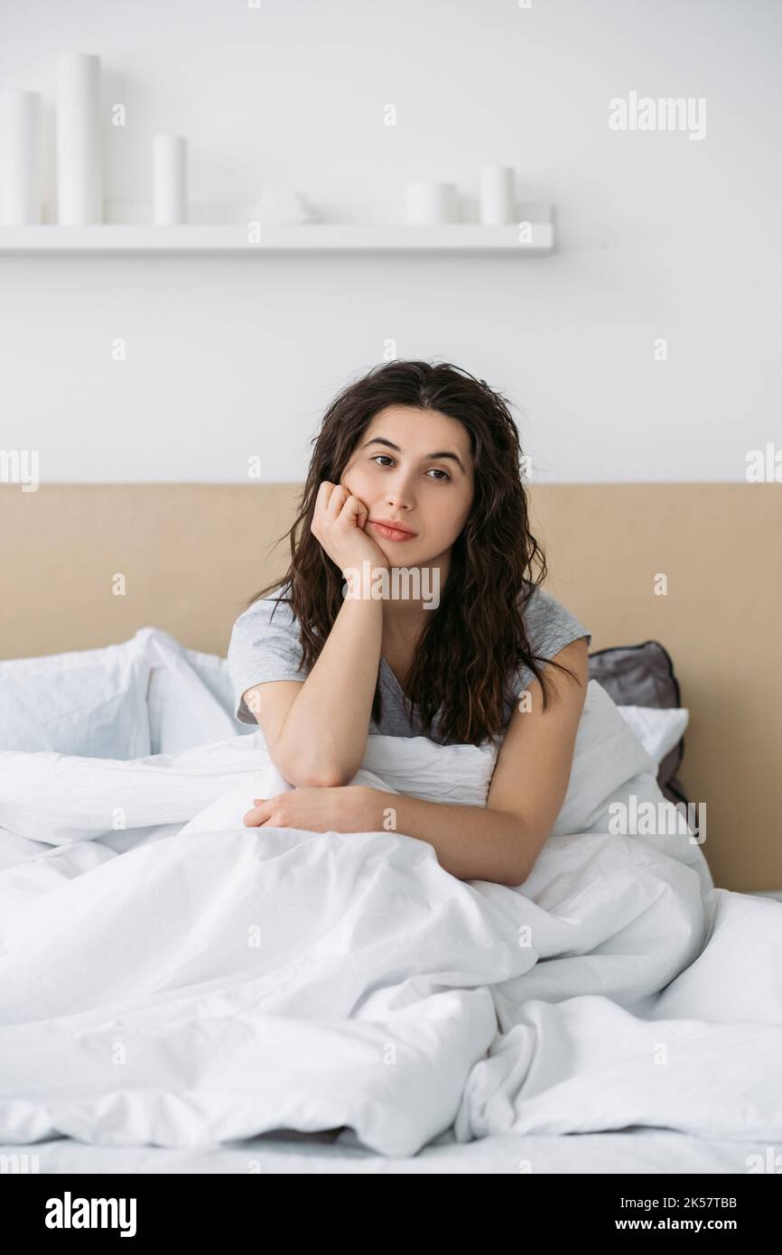 Morning anxiety. Insomnia problem. Weekend stress. Thoughtful restless ...