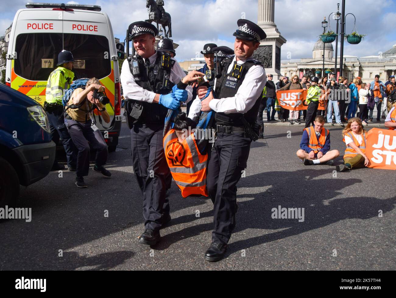 London, UK. 06th Oct, 2022. Police officers arrest a Just Stop Oil ...