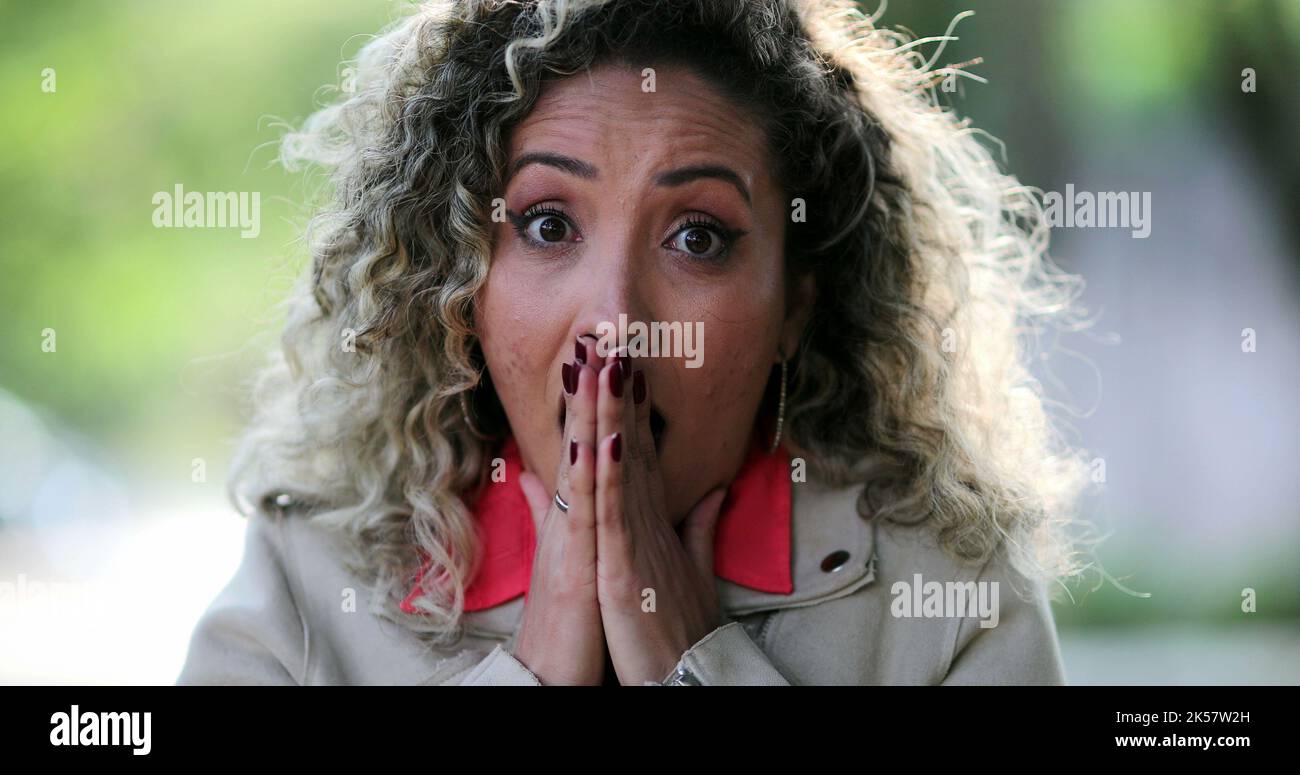 Funny Confused scared woman shocking reaction Stock Photo - Alamy