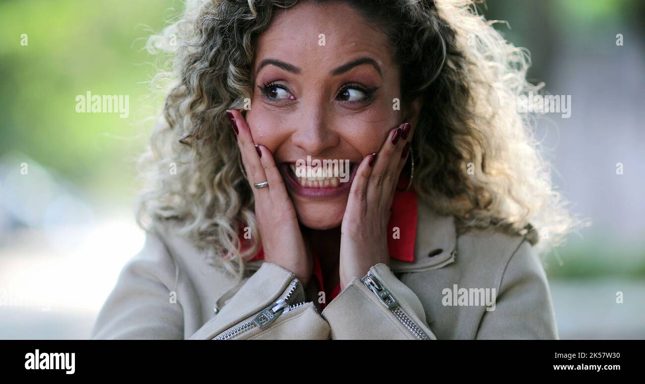 Funny Confused scared woman shocking reaction Stock Photo - Alamy