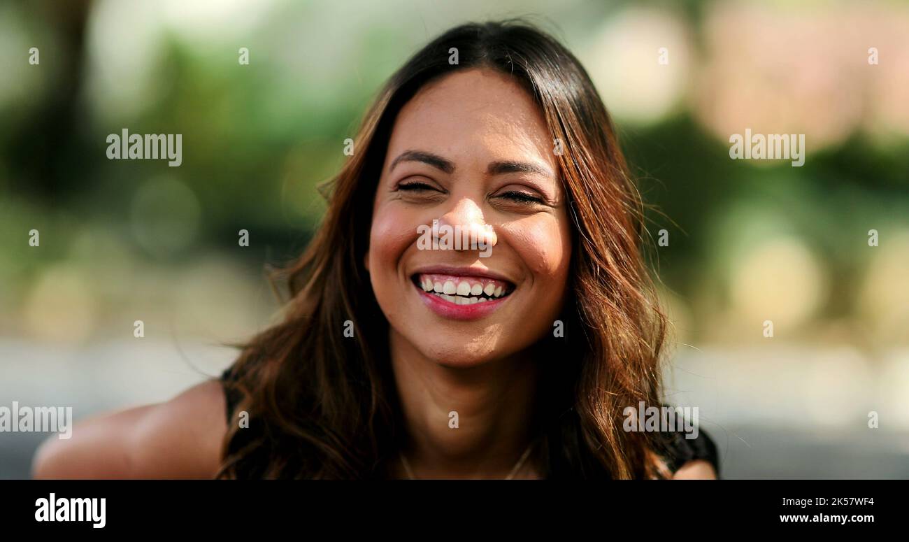 Happy hispanic woman laughing and smiling, person real life laugh ...