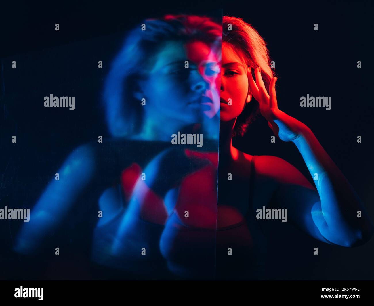 mind control telepathy holographic woman in neon Stock Photo - Alamy