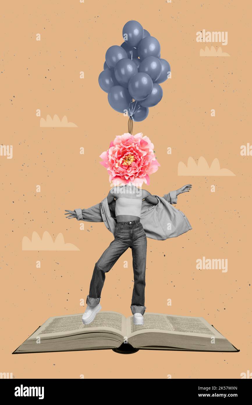 Collage artwork graphics picture of caricature absurd lady flower ...