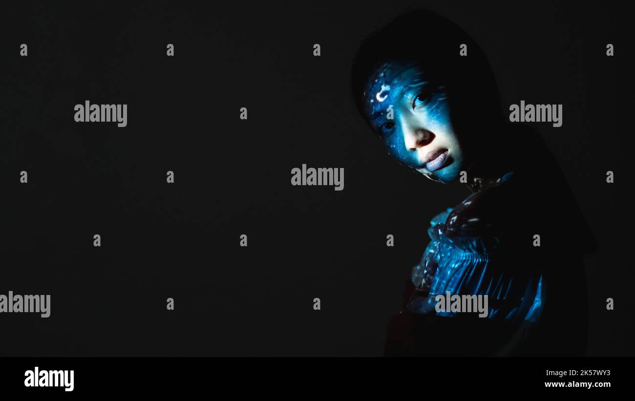 art portrait soul purity blue asian woman face Stock Photo - Alamy