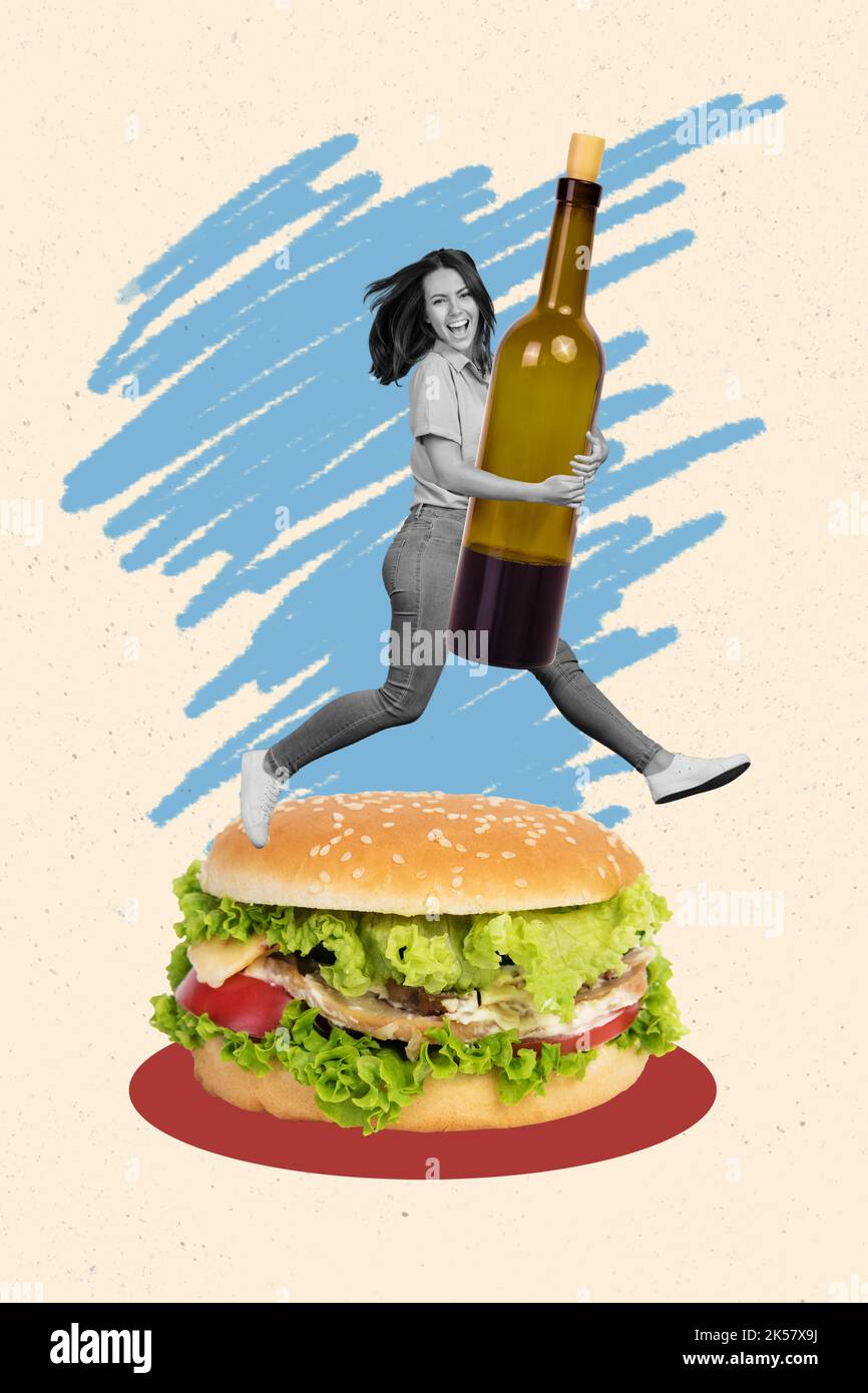 Creative photo 3d collage poster postcard artwork of happy person girl ...