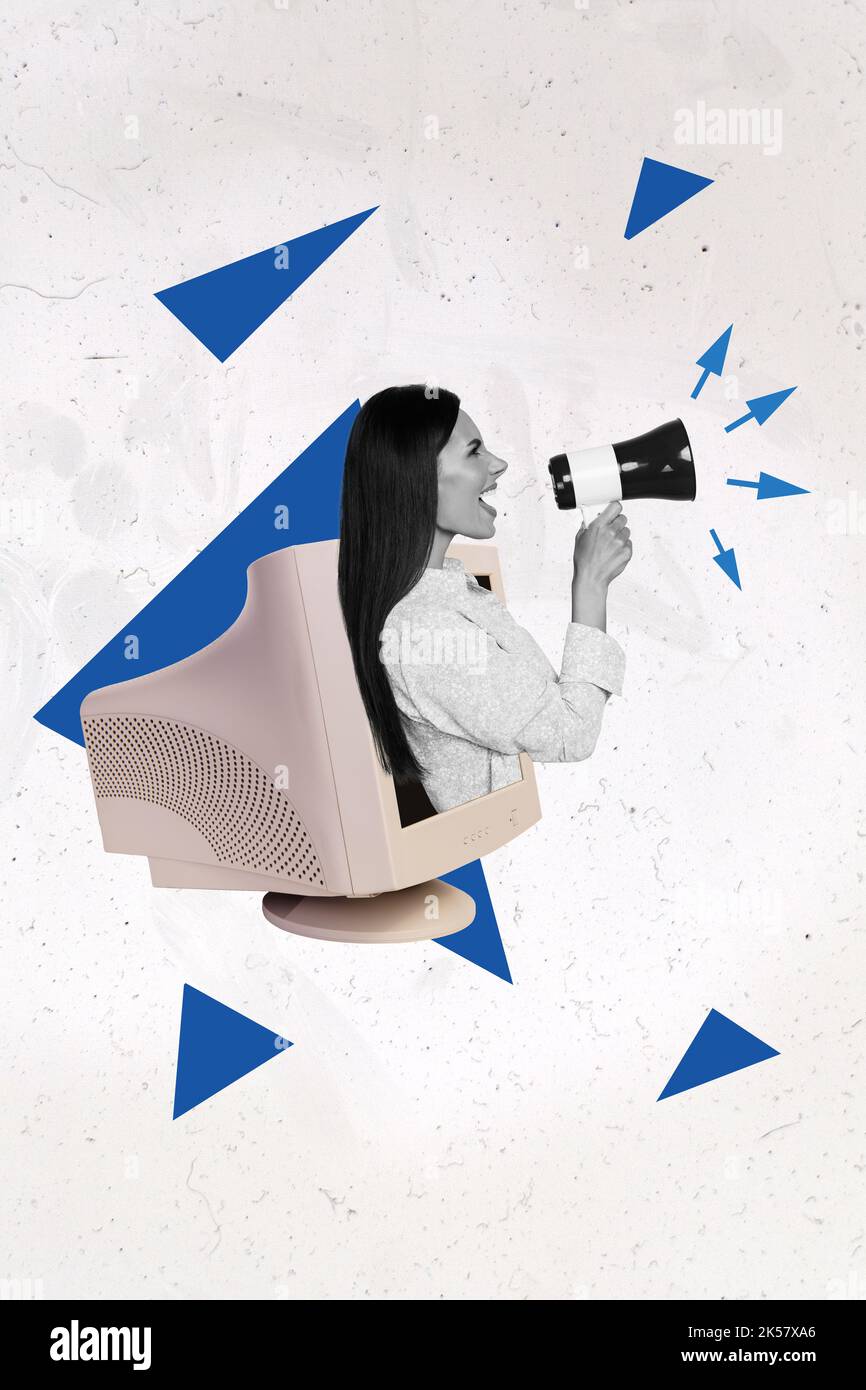 Creative photo 3d collage poster postcard artwork of young person girl ...