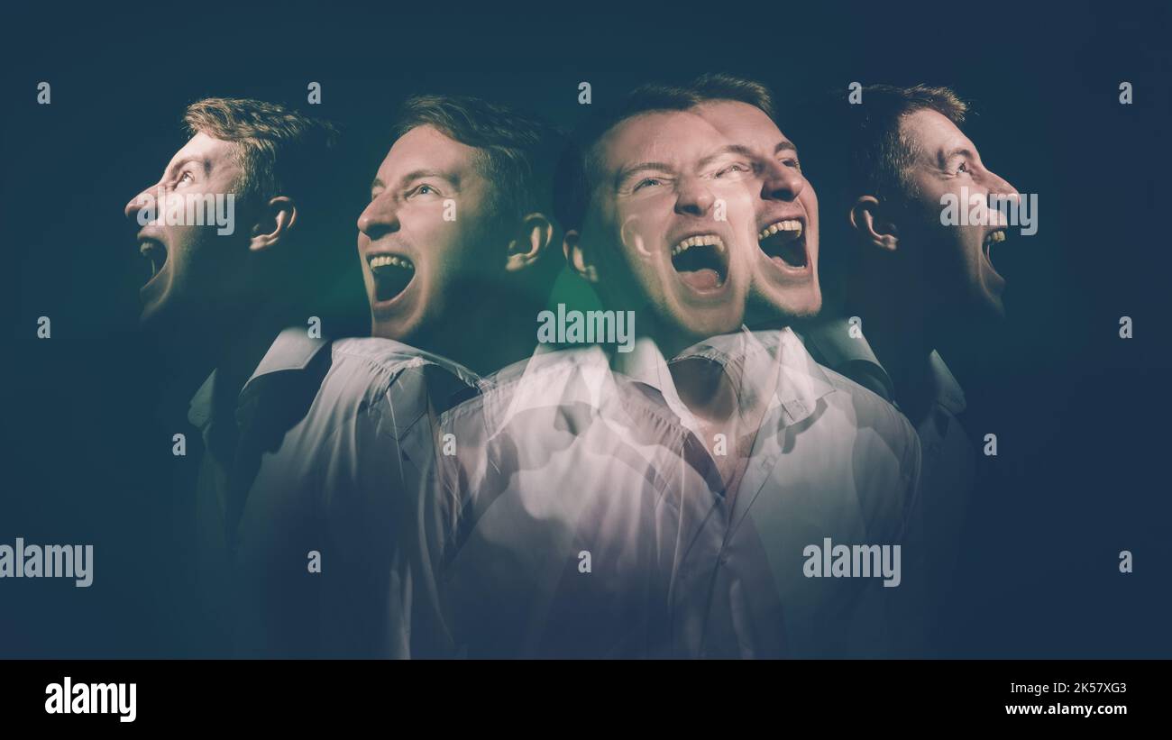 surreal male portrait rage furious bipolar Stock Photo - Alamy