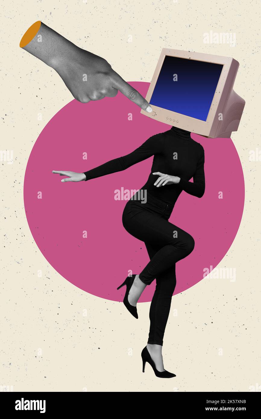 Composite collage picture image of big hand finger push start button ...