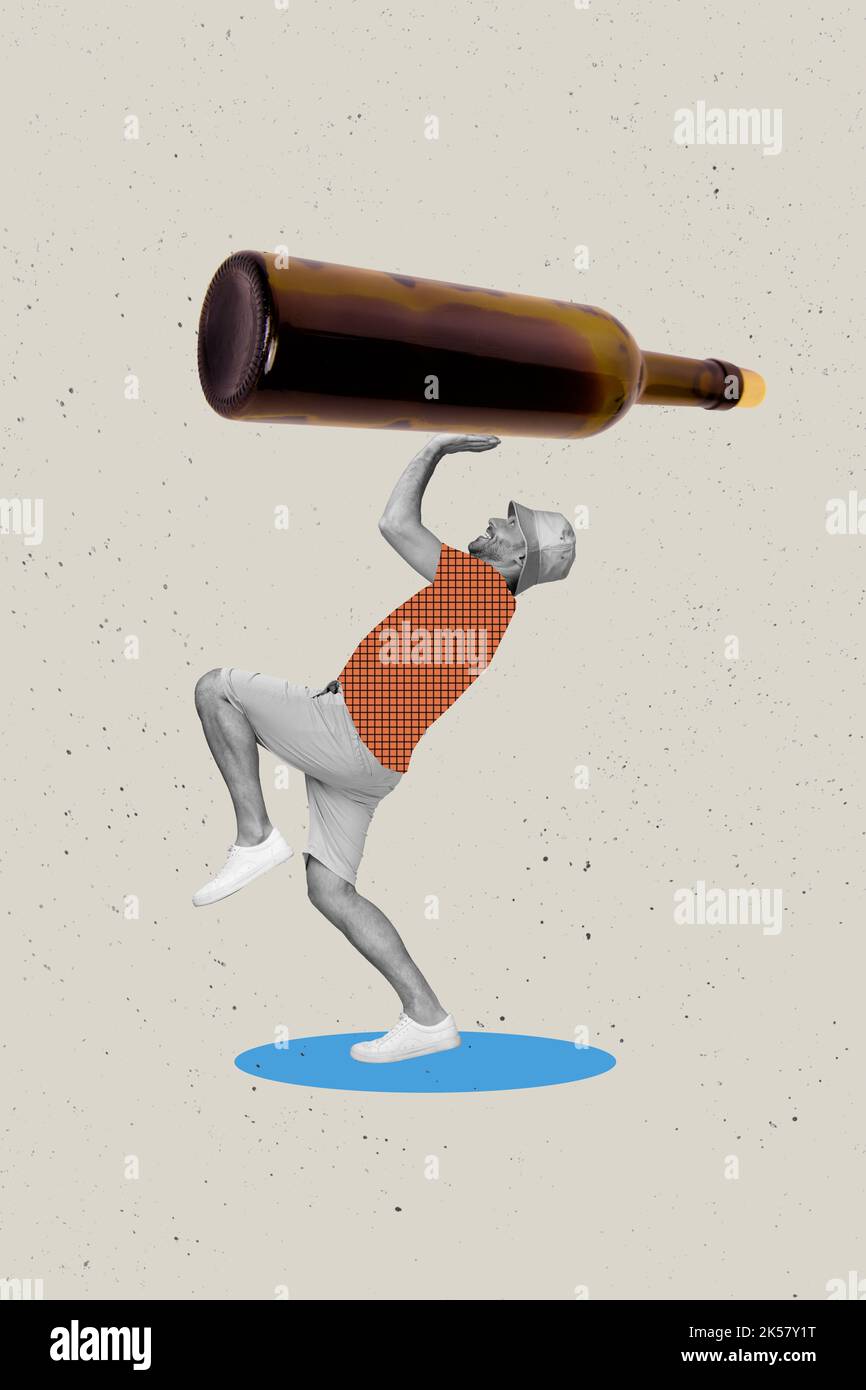 Vertical creative collage image of positive funny little man have fun ...