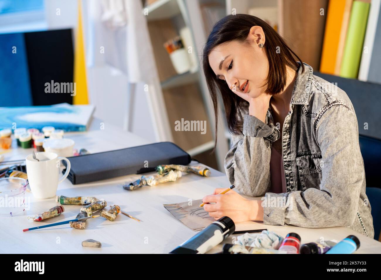 art talent inspired designer woman sketching draft Stock Photo - Alamy