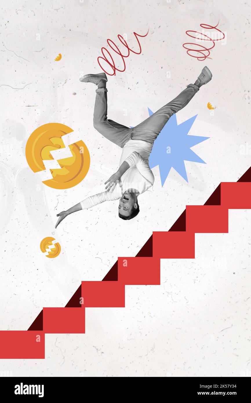 Creative photo 3d collage poster postcard artwork of crazy man falling ...