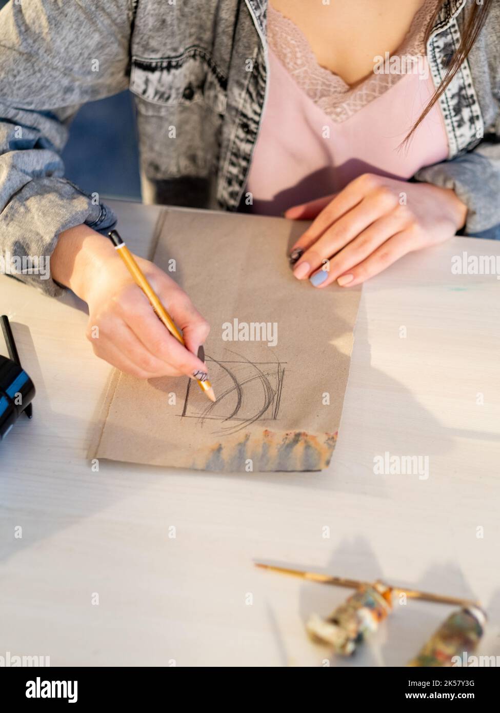 visual art drawing skill female designer sketching Stock Photo - Alamy