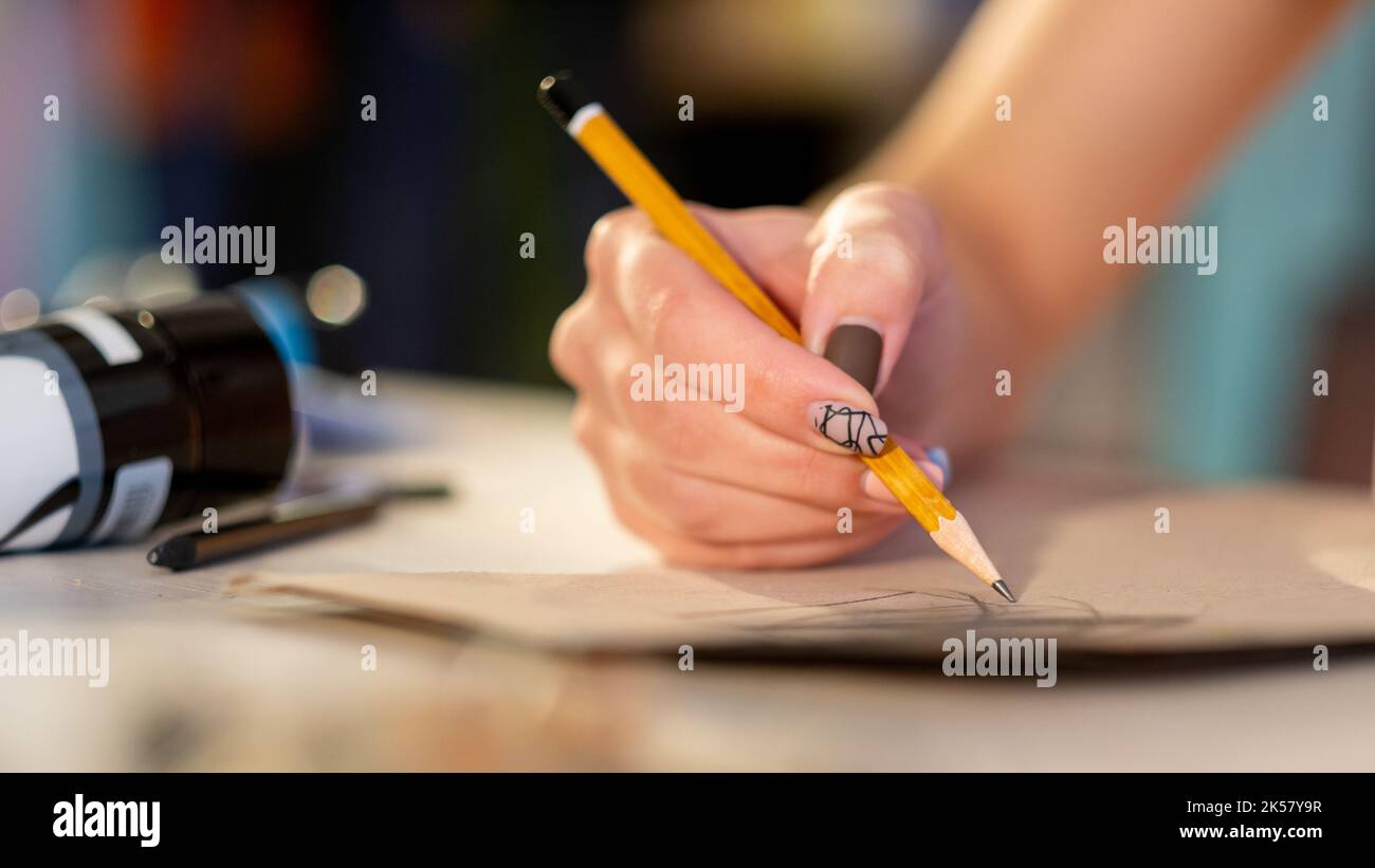 art school sketching skill designer hand drawing Stock Photo - Alamy