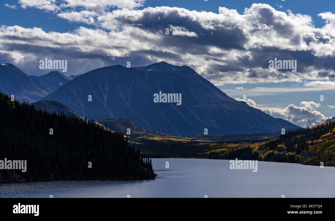 A view over Tagish Lake from the Klondike Highway in Yukon, Canada ...