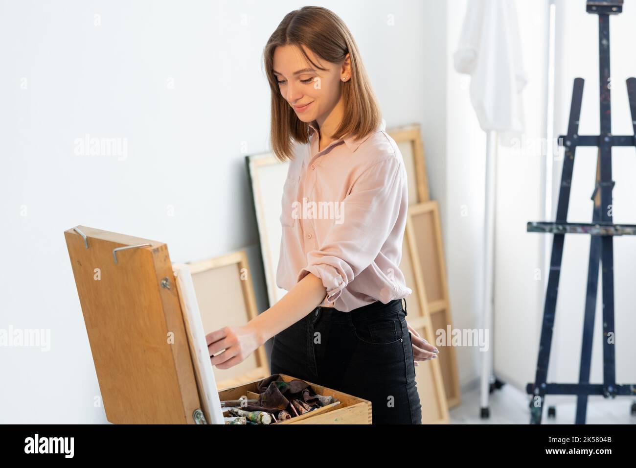 painting hobby home art inspired female artist Stock Photo - Alamy