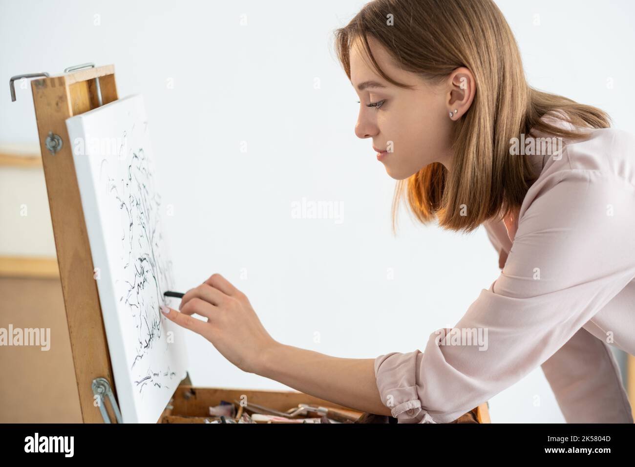 visual art drawing hobby female artist sketching Stock Photo - Alamy