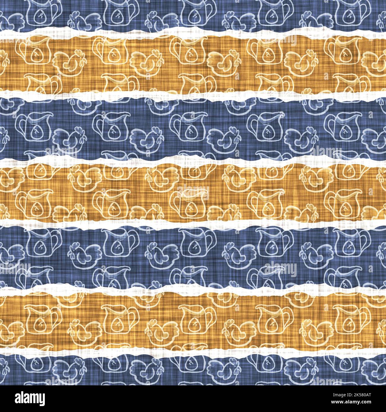 Seamless French country kitchen stripe fabric pattern print. Blue ...