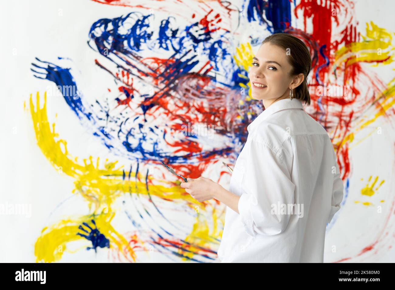 hand painting art therapy woman abstract artwork Stock Photo - Alamy