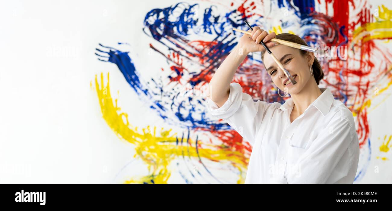 painting course art banner artist colorful wall Stock Photo - Alamy