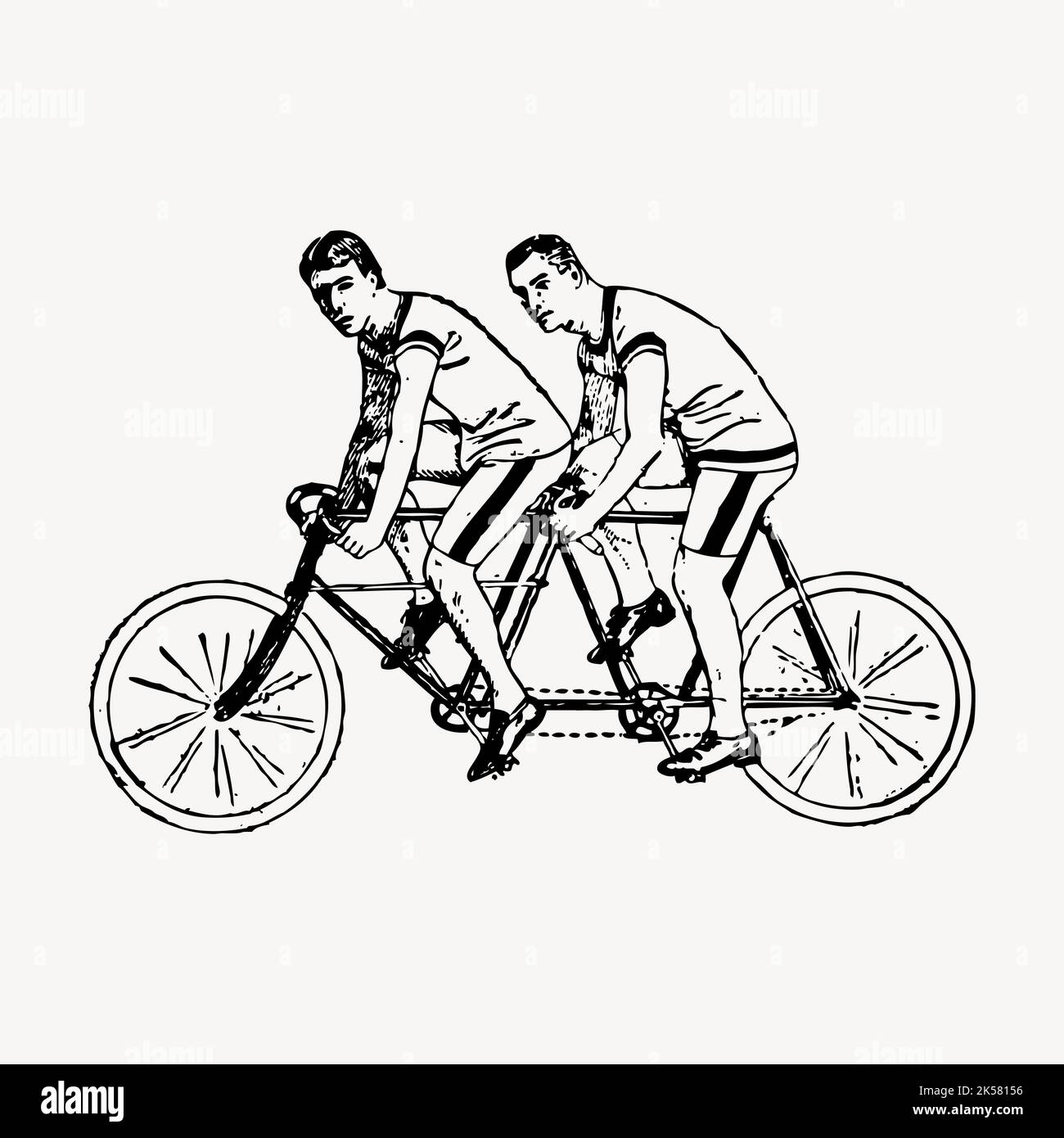 exercise illustration, cycling, tandem bicycle, hand drawn people ...
