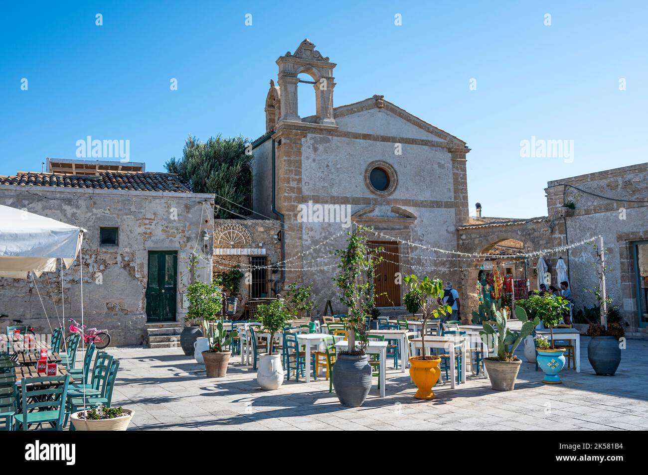 Marzamemi, Italy - 09-14-2022: Characteristic church in the main square ...