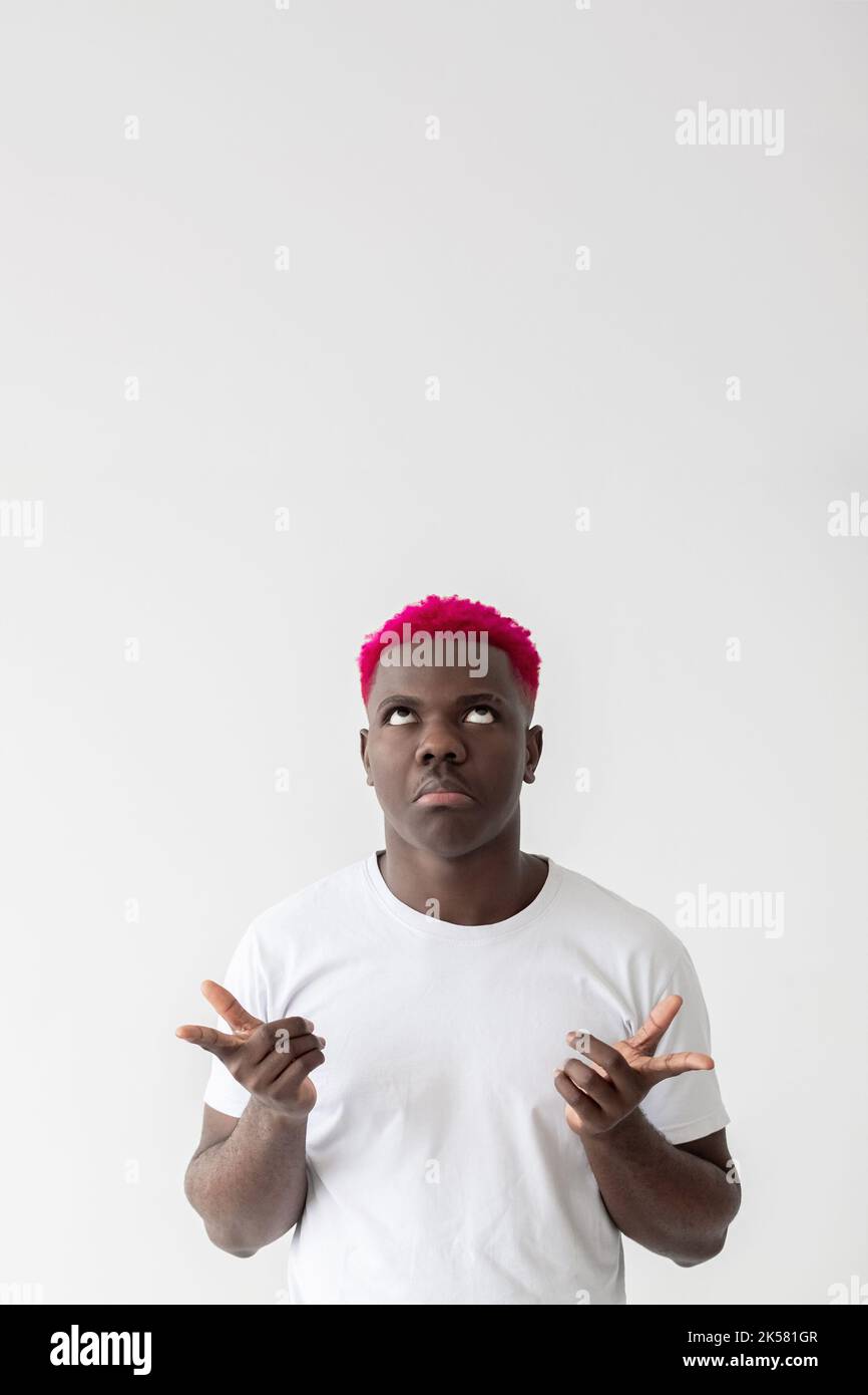 Omg wtf. Puzzled black man. Confusion doubts. Choice decision ...