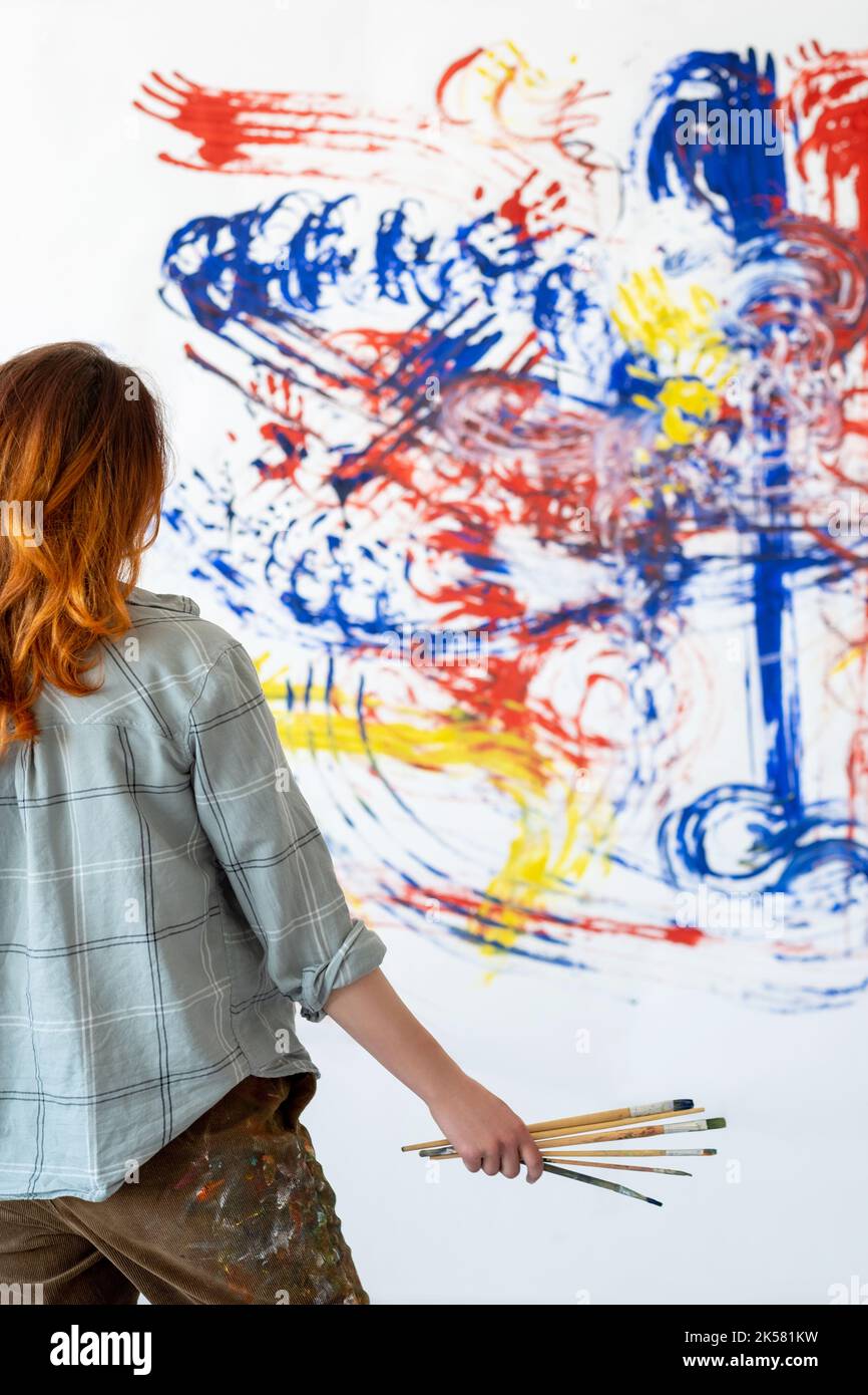 finger painting art female artist abstract artwork Stock Photo - Alamy