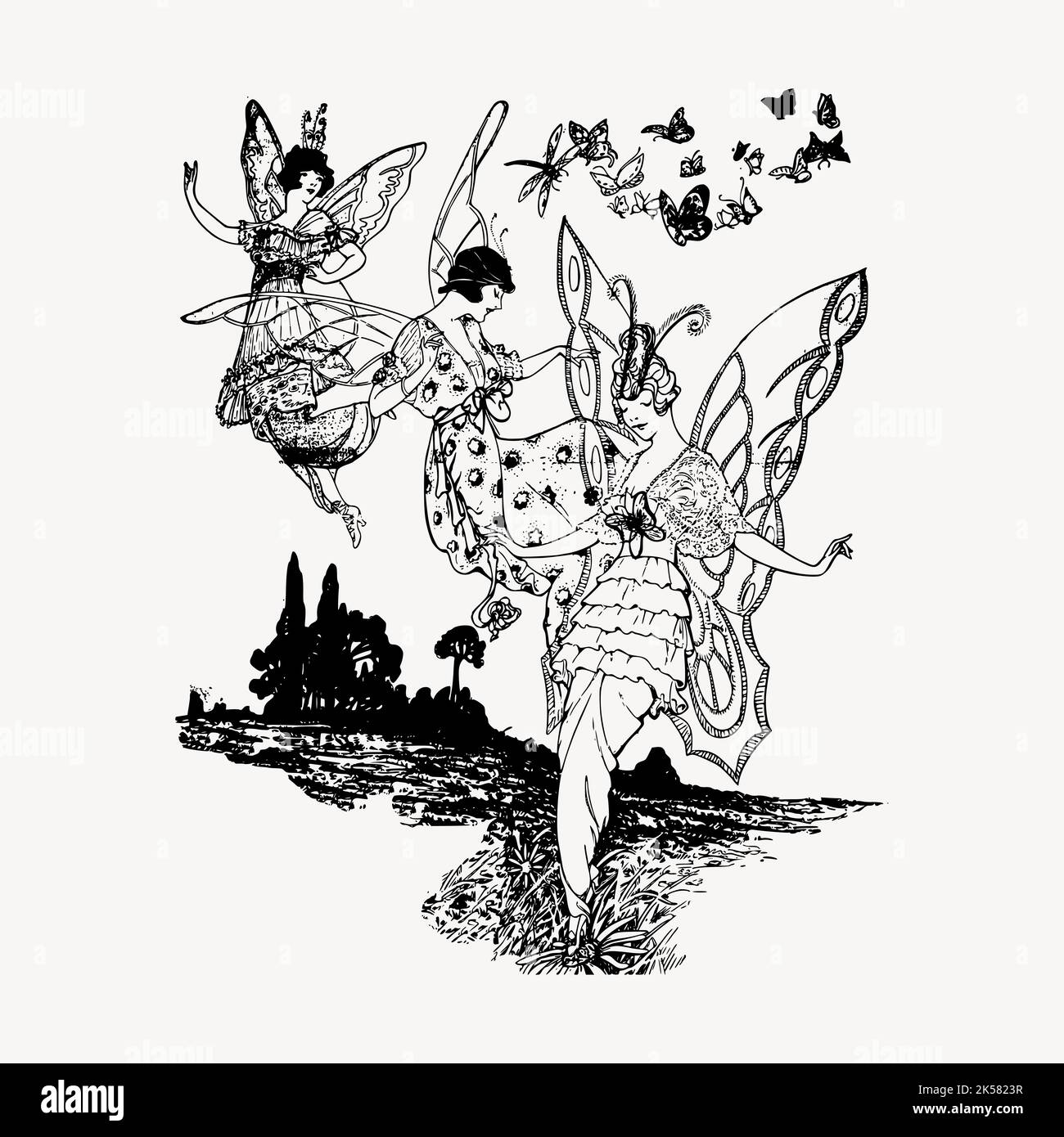 vector, vintage fairy, butterfly illustrations, fairy, hand drawn icon ...
