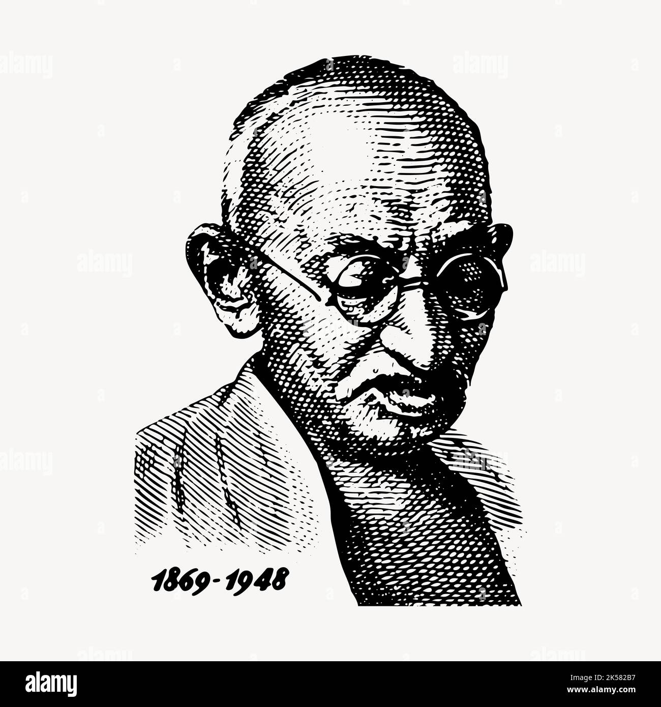 Mahatma Gandhi portrait, famous lawyer, vintage illustration vector ...