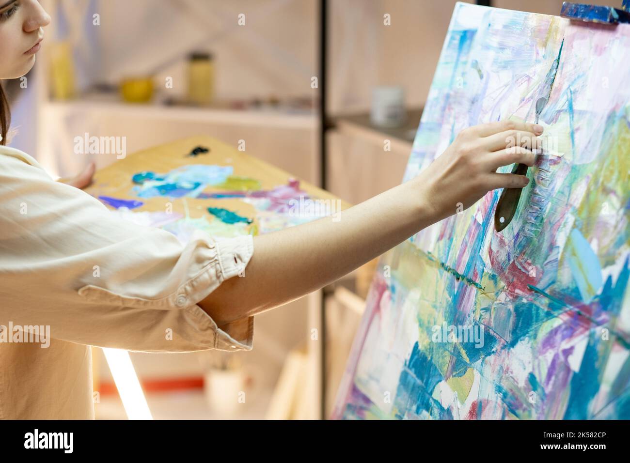 painting woman art process abstract artwork hobby Stock Photo - Alamy