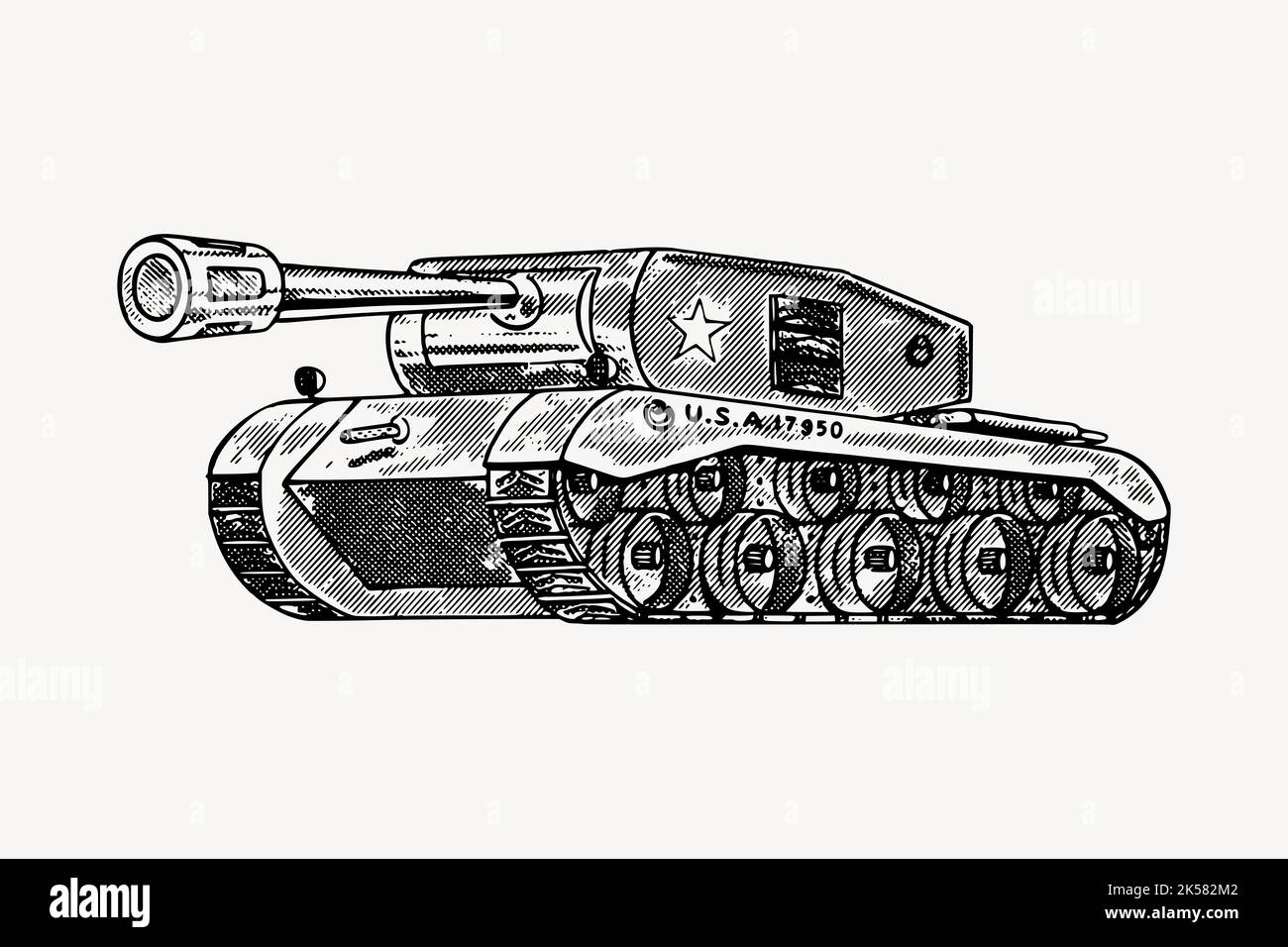Army tank drawing, vintage hand drawn illustration vector Stock Vector ...