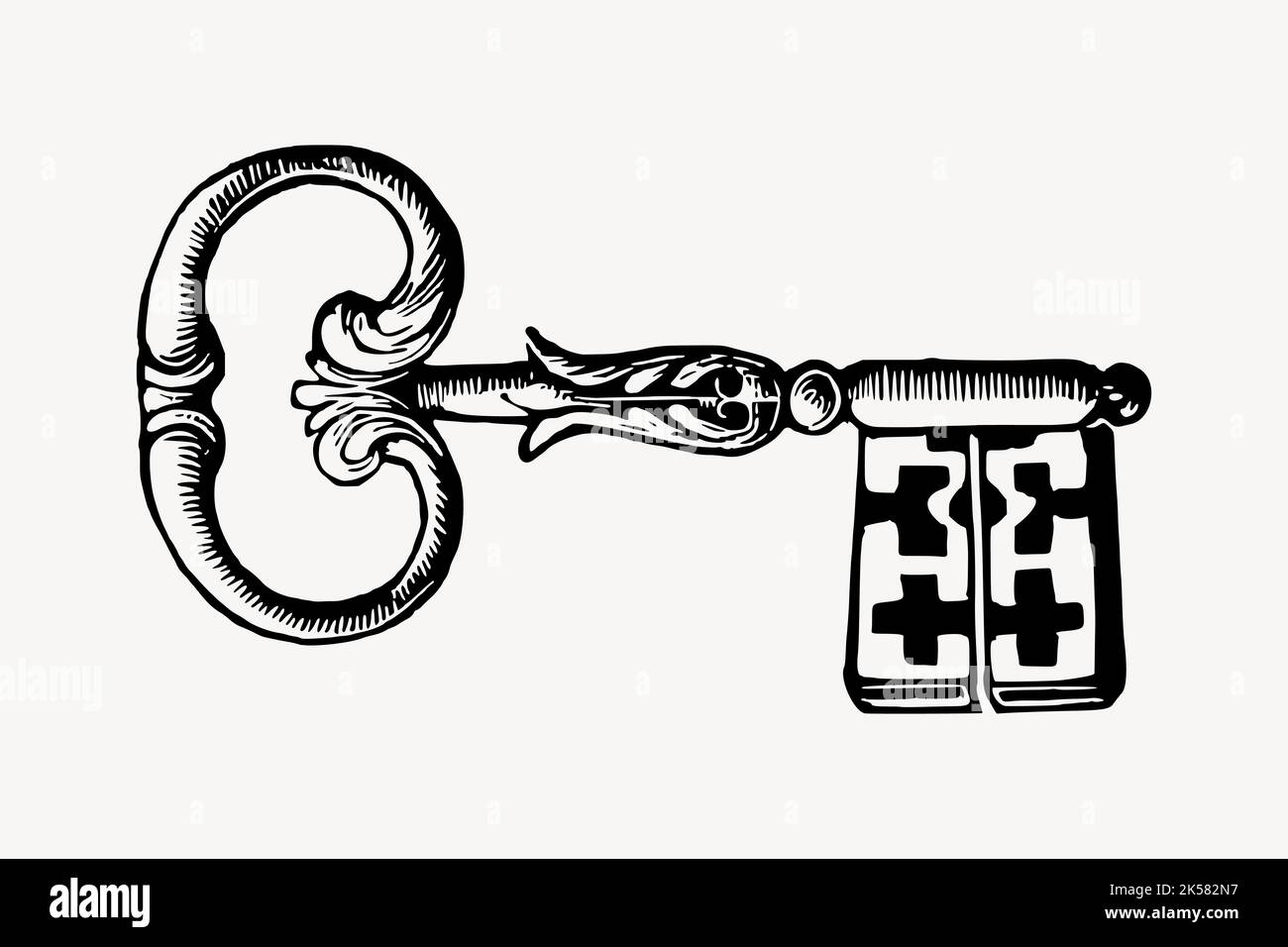 Medieval key drawing, vintage illustration vector Stock Vector Image ...