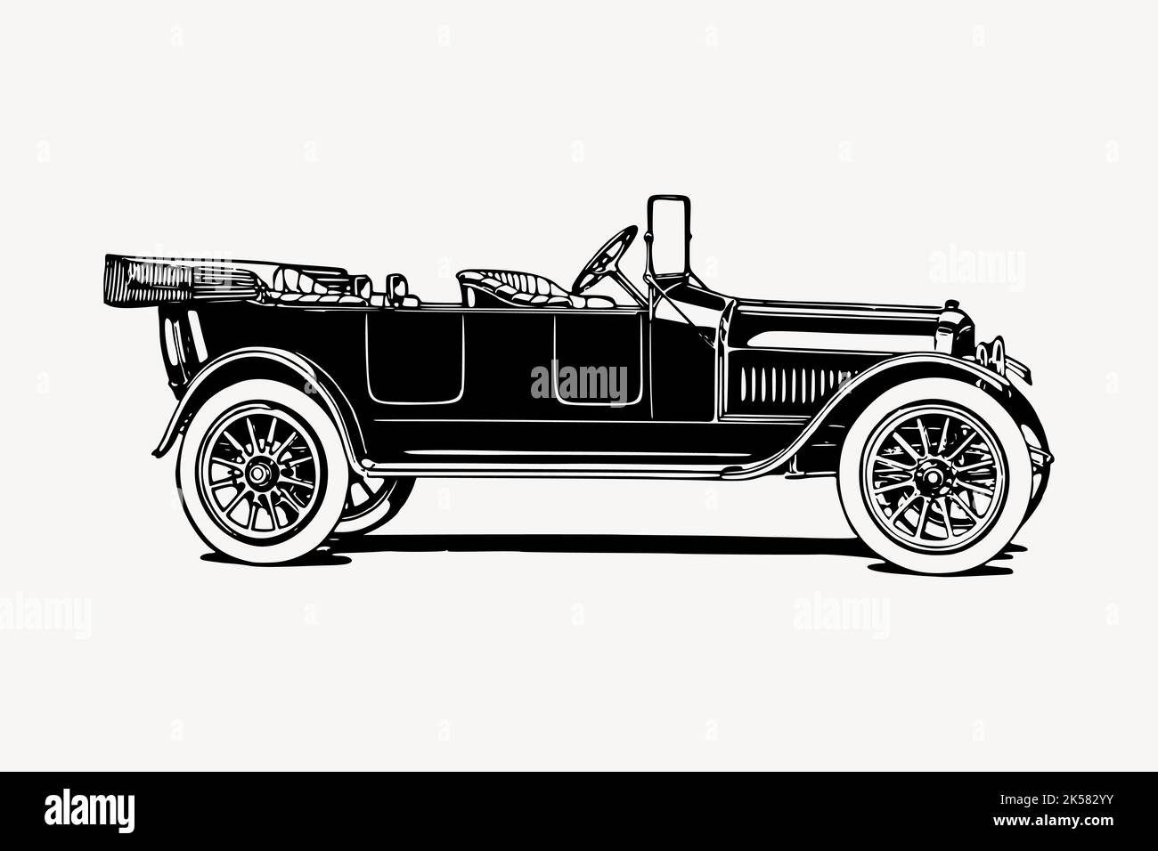 Vintage convertible car drawing, vehicle illustration vector Stock ...