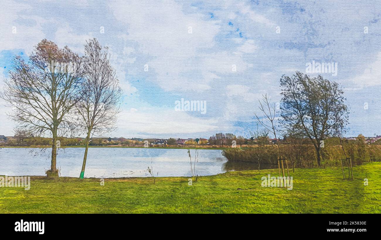 Watercolor painting on canvas. Krasnik Poland. Travel illustration ...