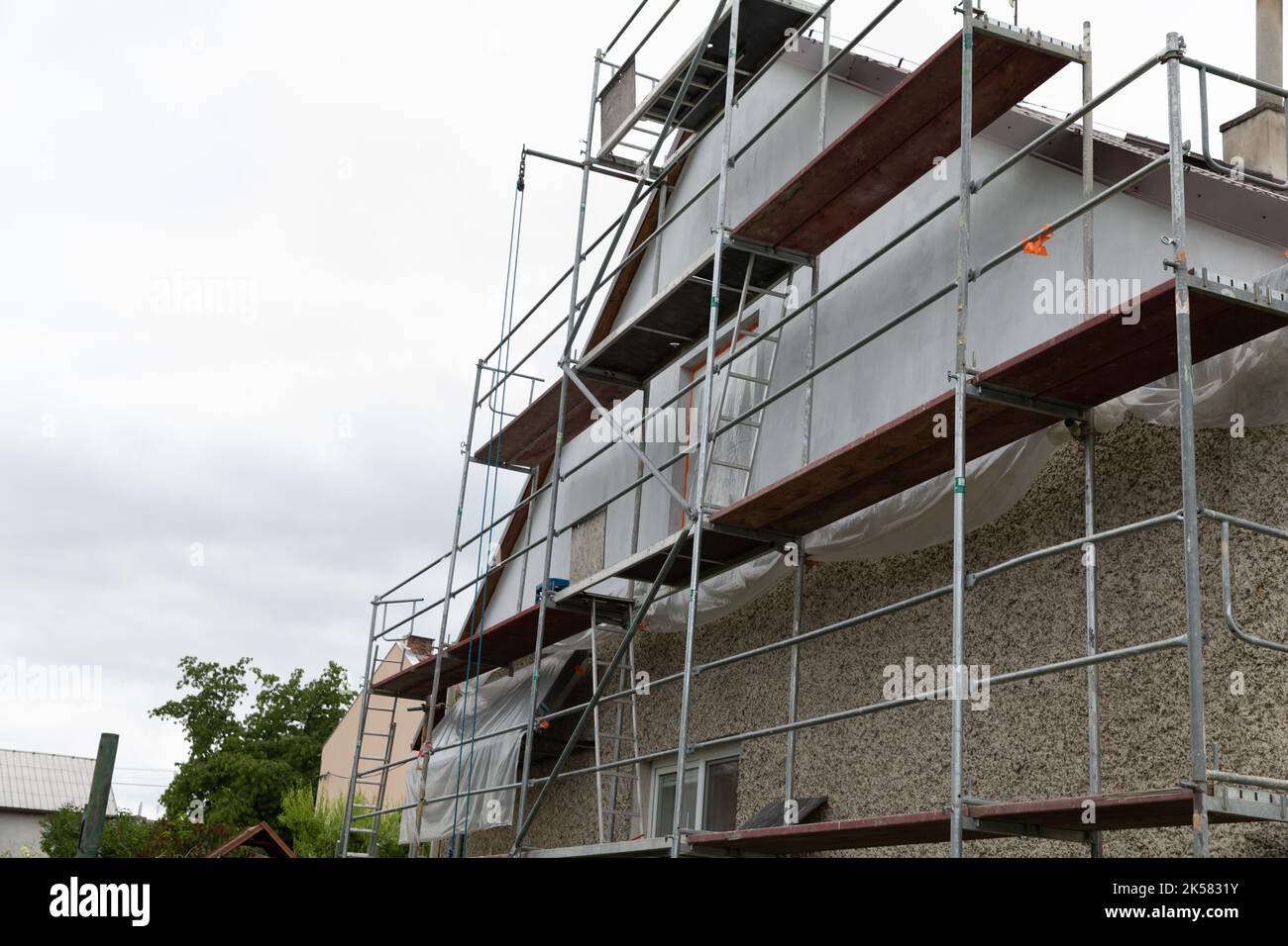 Reconstruction of the old house (insulation facade polystyrene Stock ...